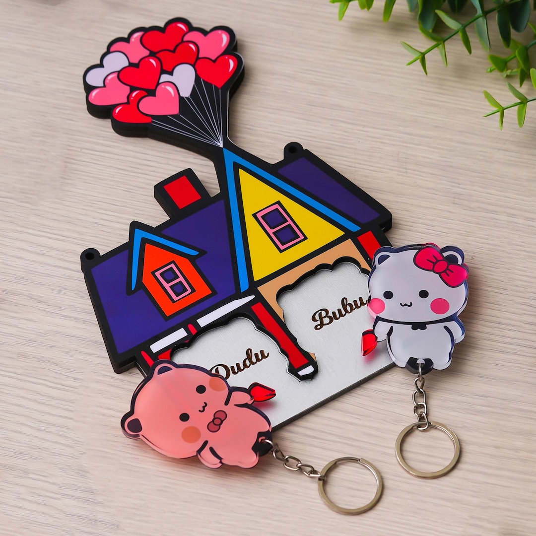 Personalized Bubu and Dudu Key Holder for Wall, Couple Keychain Hanger ...