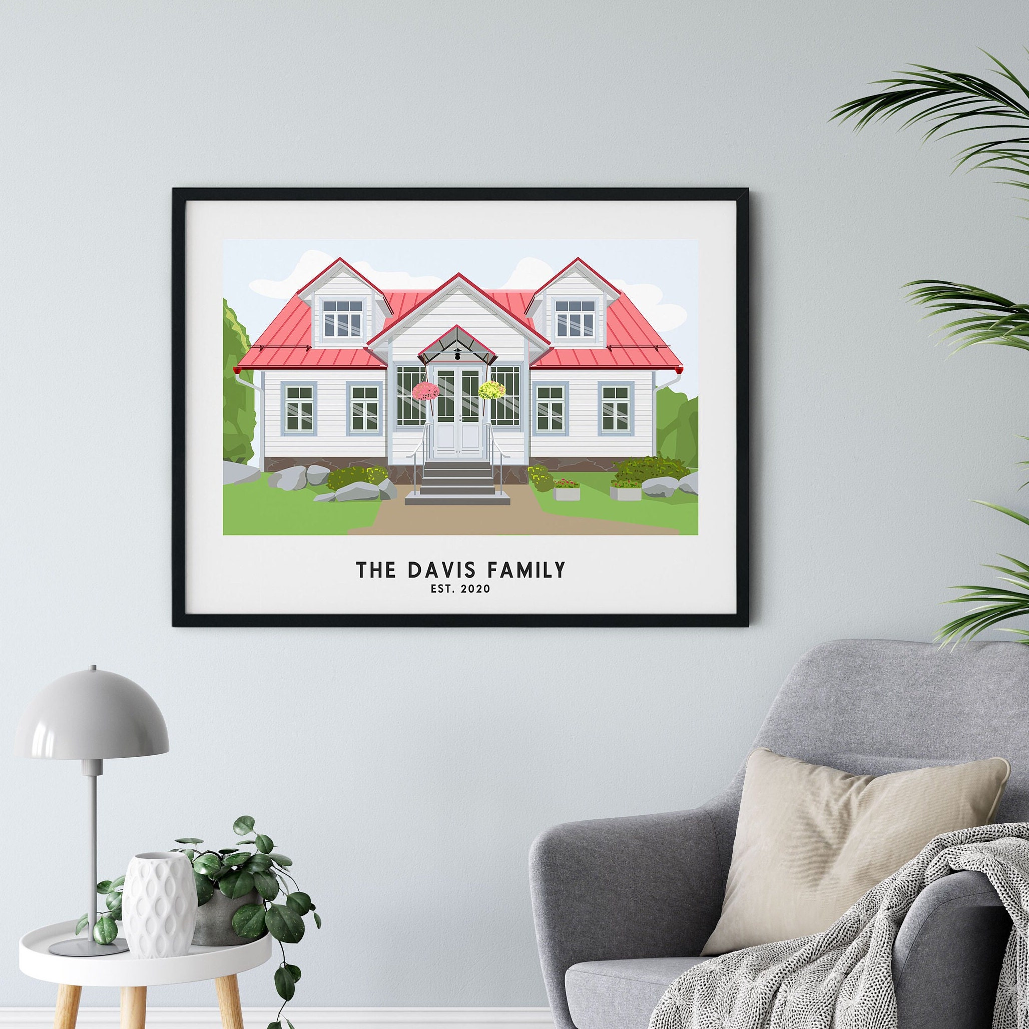 Modern House Portrait, Custom House Painting, Personalized Housewarming ...