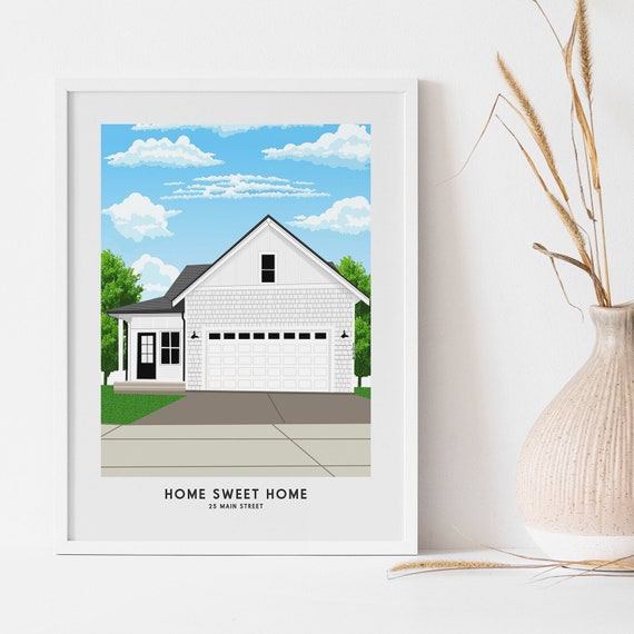 Modern House Portrait Custom House Painting Personalized | Etsy