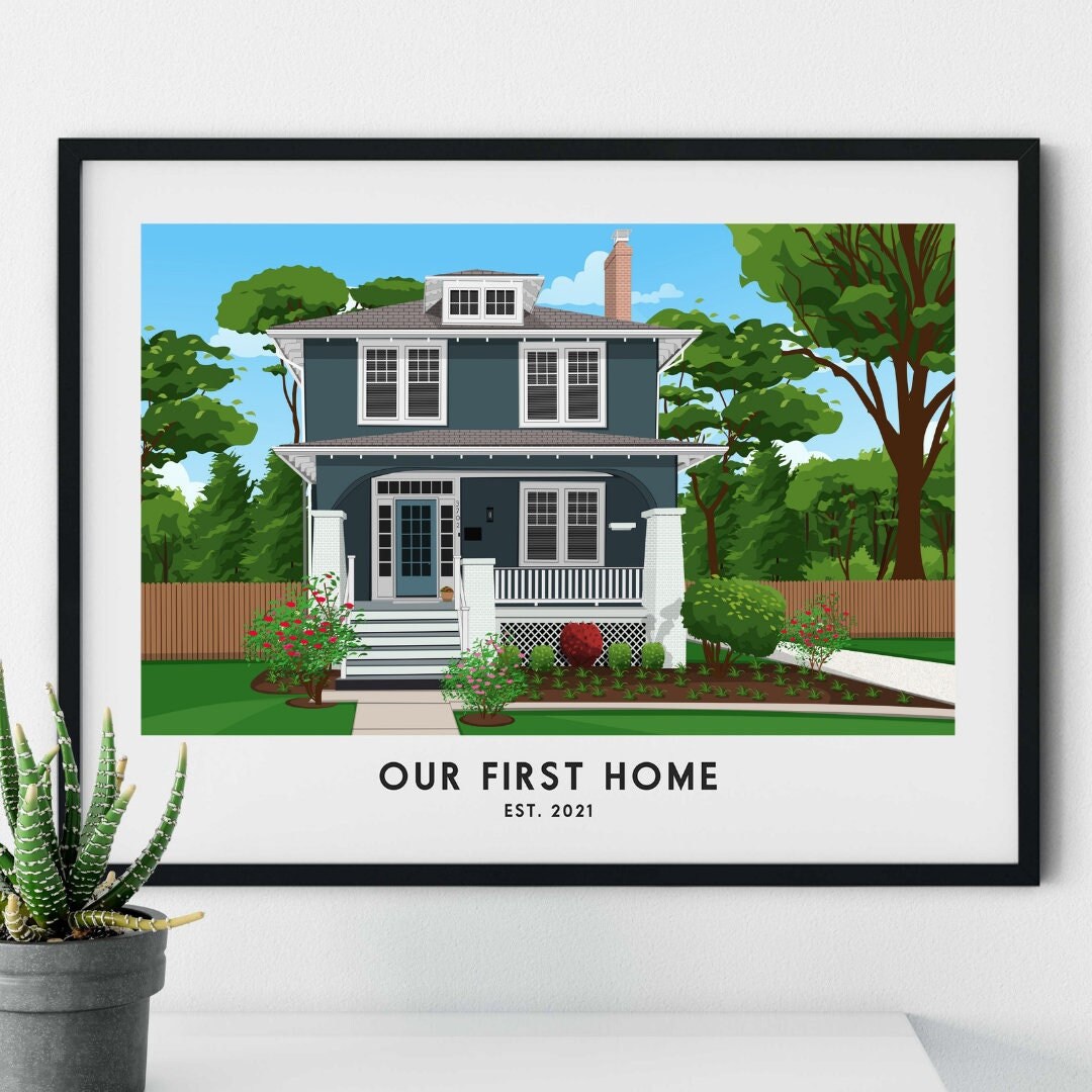 Modern House Portrait, Custom House Painting, Personalized Housewarming ...