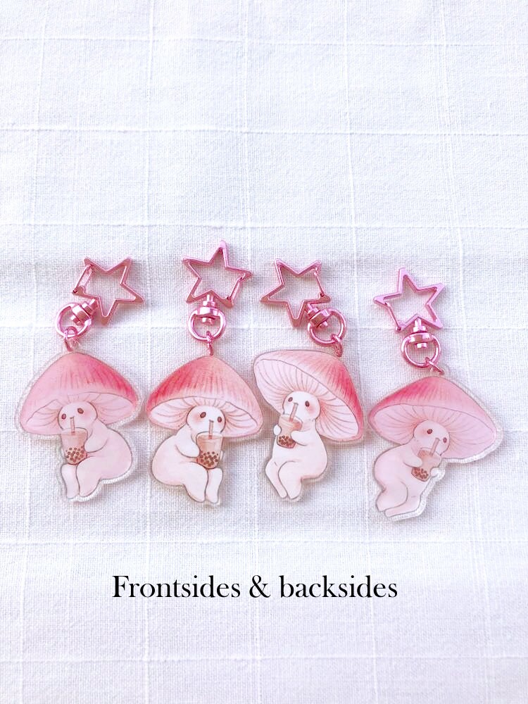 Boba Tea Mushroom Acrylic Keychains Mycena Mushroom Bffs - Etsy