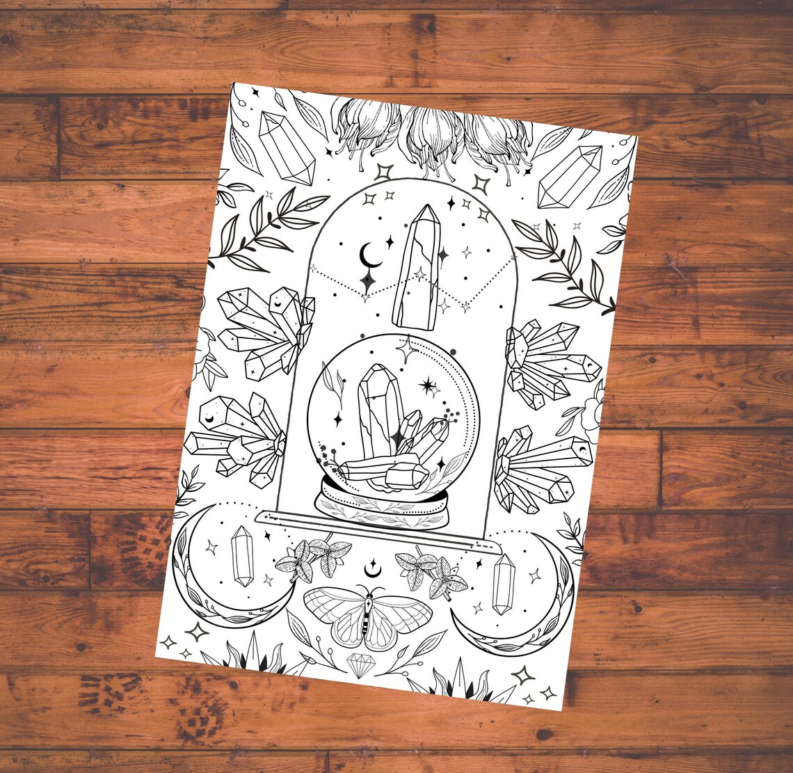 Magic Printable Coloring Page, Boho Crystals Coloring Page, Witchy ...