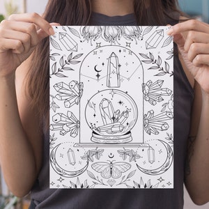 Magic Printable Coloring Page, Boho Crystals Coloring Page, Witchy ...