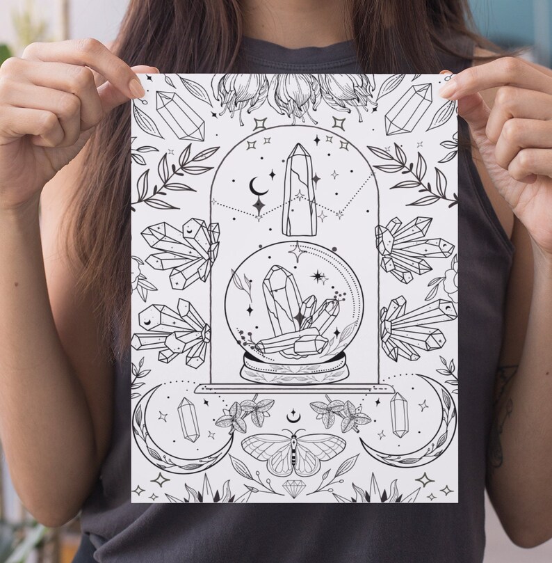 Magic Printable Coloring Page, Boho Crystals Coloring Page, Witchy ...