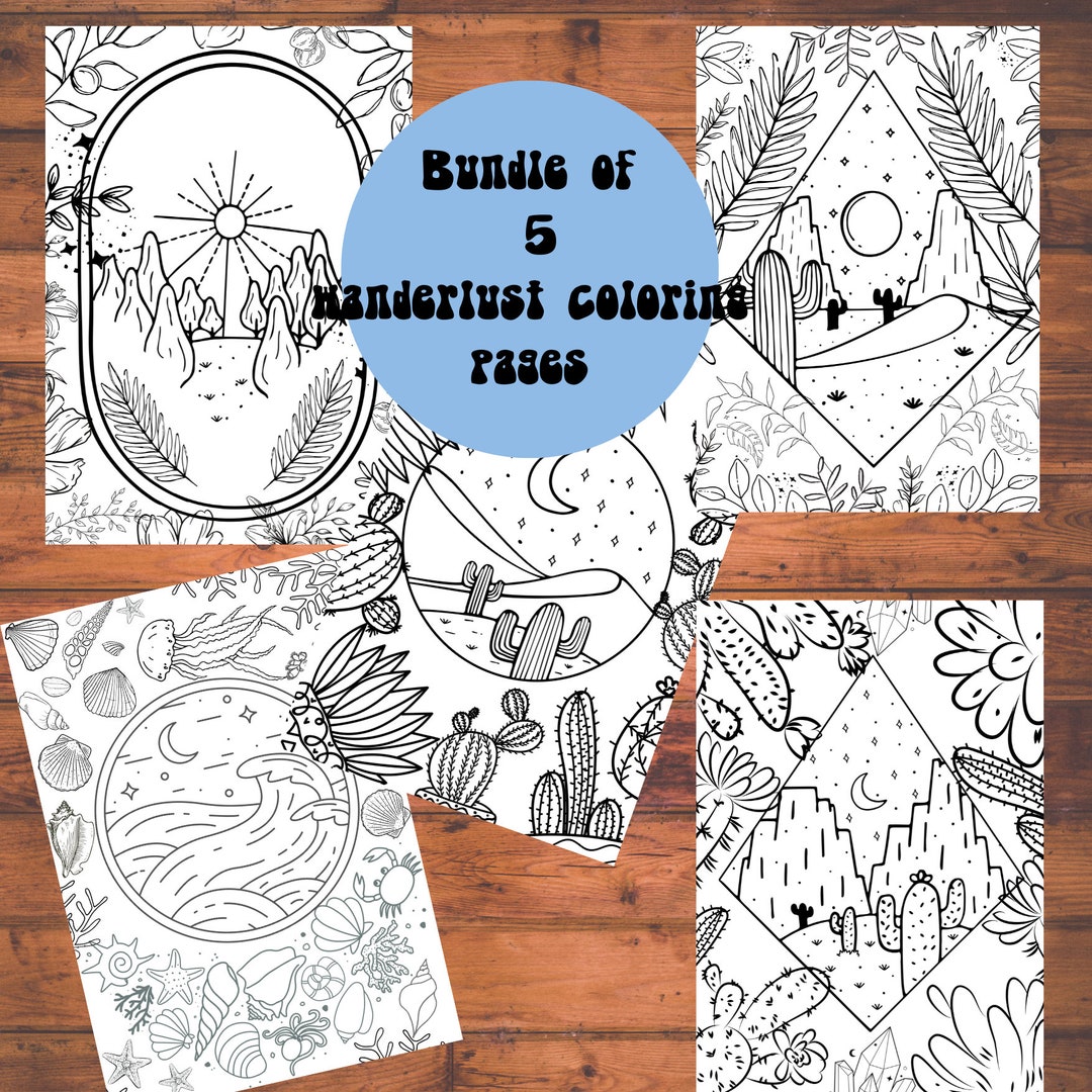 Original Travel Printable Coloring Bundle, Wanderlust Coloring Pages ...