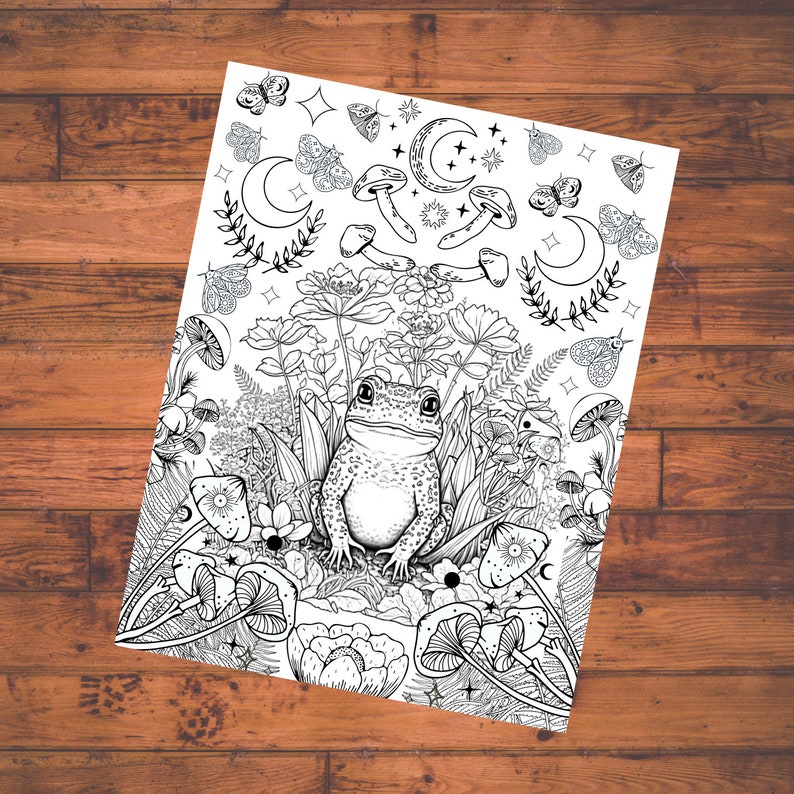 Zen Frog Printable Coloring Page, Cottage Core Coloring Page, Witchy ...