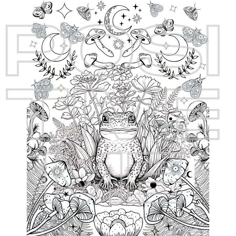 Zen Frog Printable Coloring Page, Cottage Core Coloring Page, Witchy ...