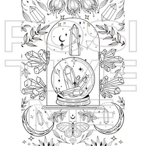 Magic Printable Coloring Page, Boho Crystals Coloring Page, Witchy ...