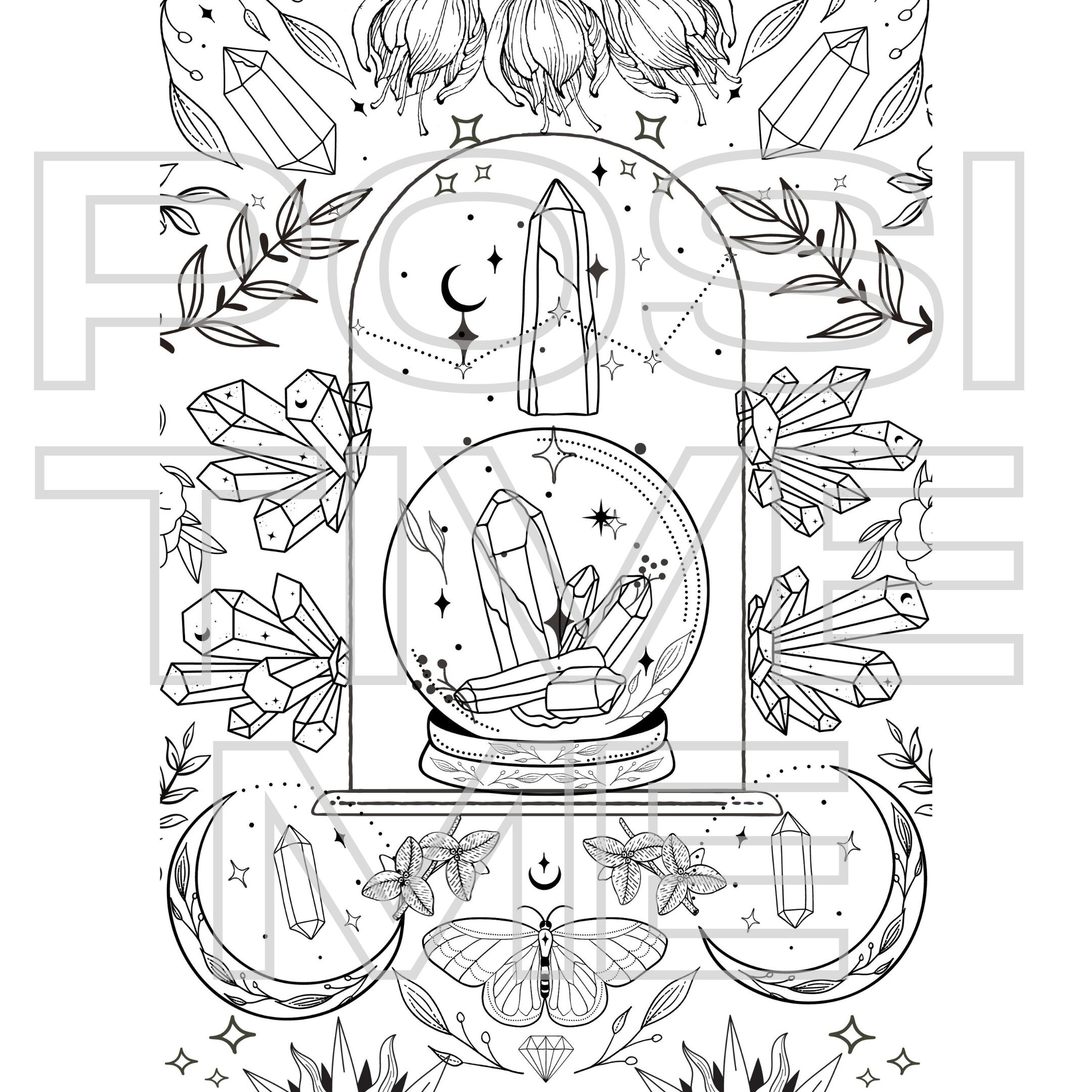 Magic Printable Coloring Page, Boho Crystals Coloring Page, Witchy ...