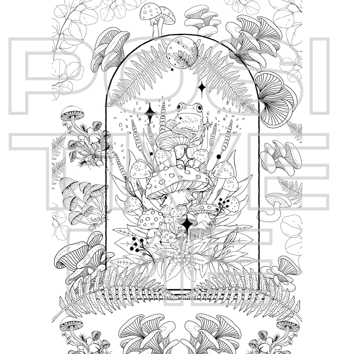 Frog and Mushrooms Coloring Page, Magic Mushrooms Coloring Page, Witchy ...