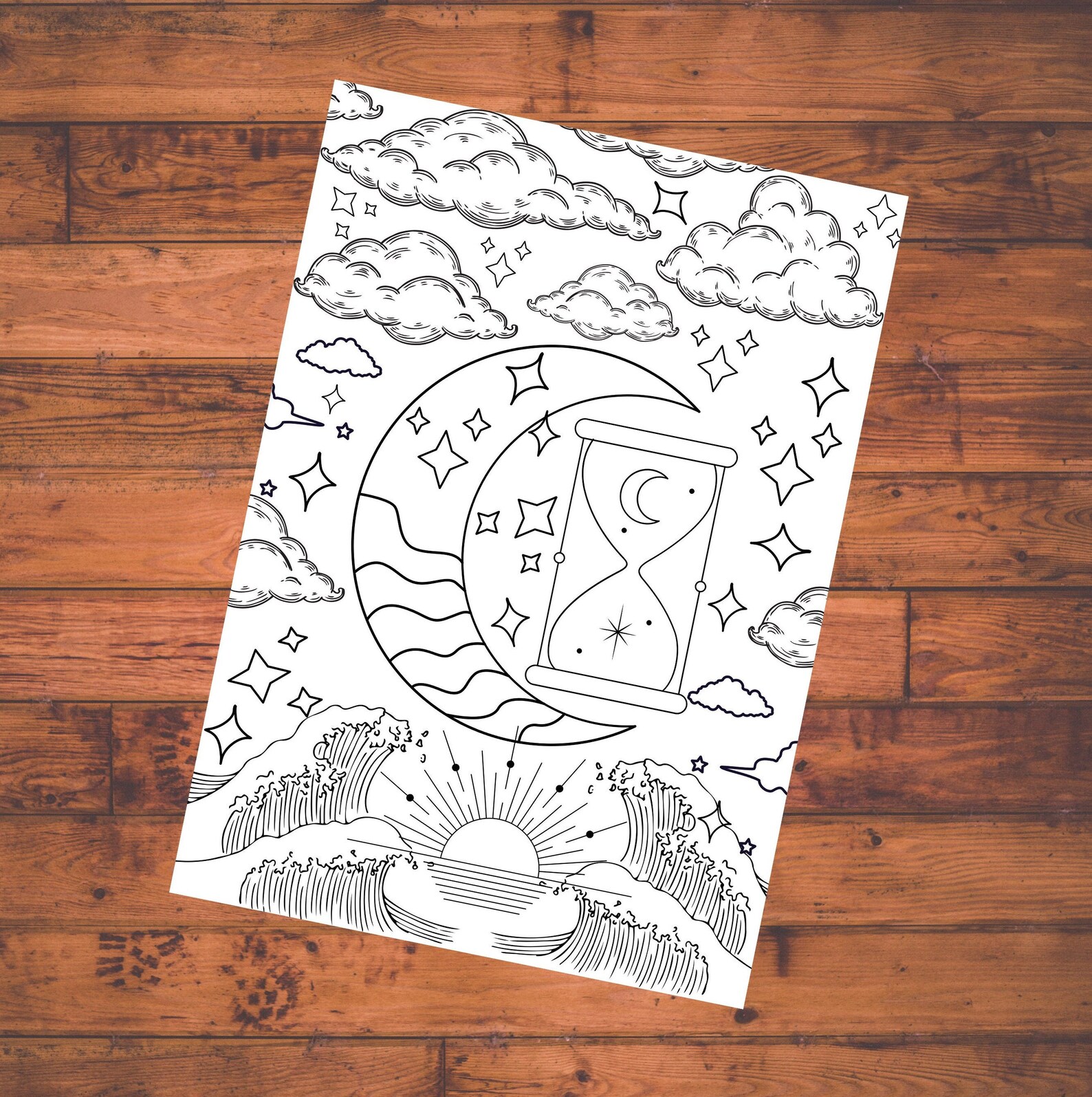 Magic Printable Coloring Page, Boho Moon and Stars Coloring Page ...