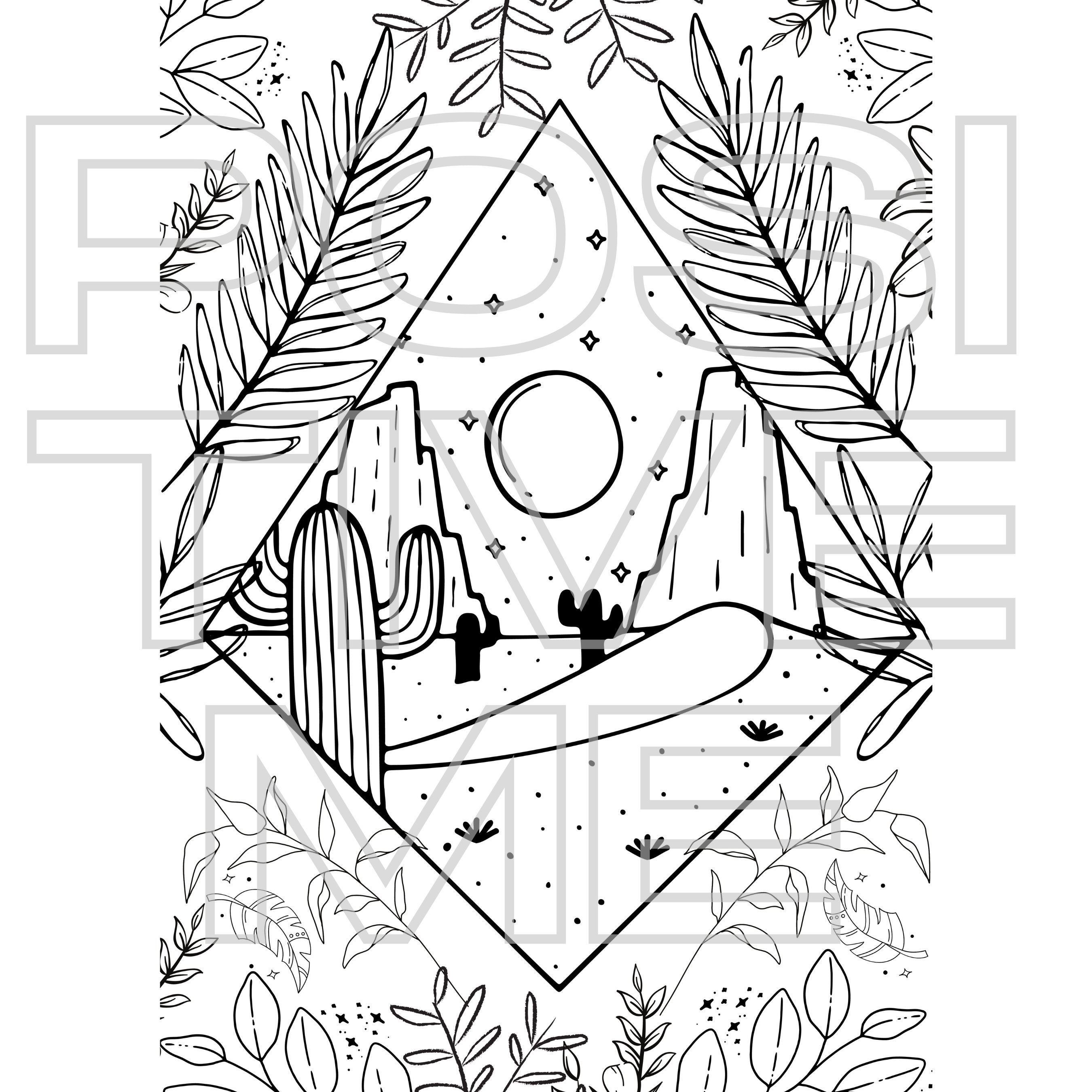 Traveler Printable Coloring Page, Boho Full Moon Coloring Page ...