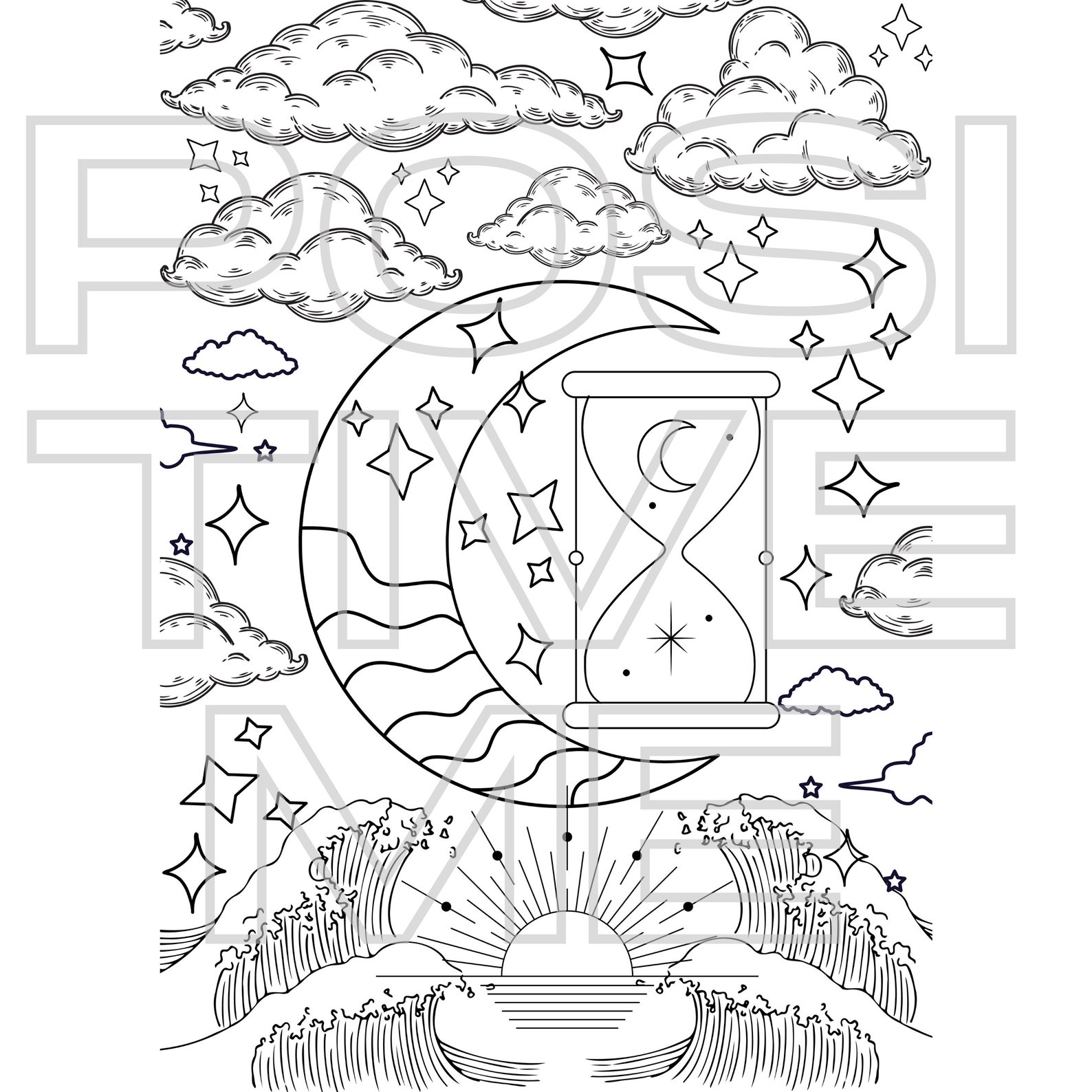Magic Printable Coloring Page, Boho Moon and Stars Coloring Page ...