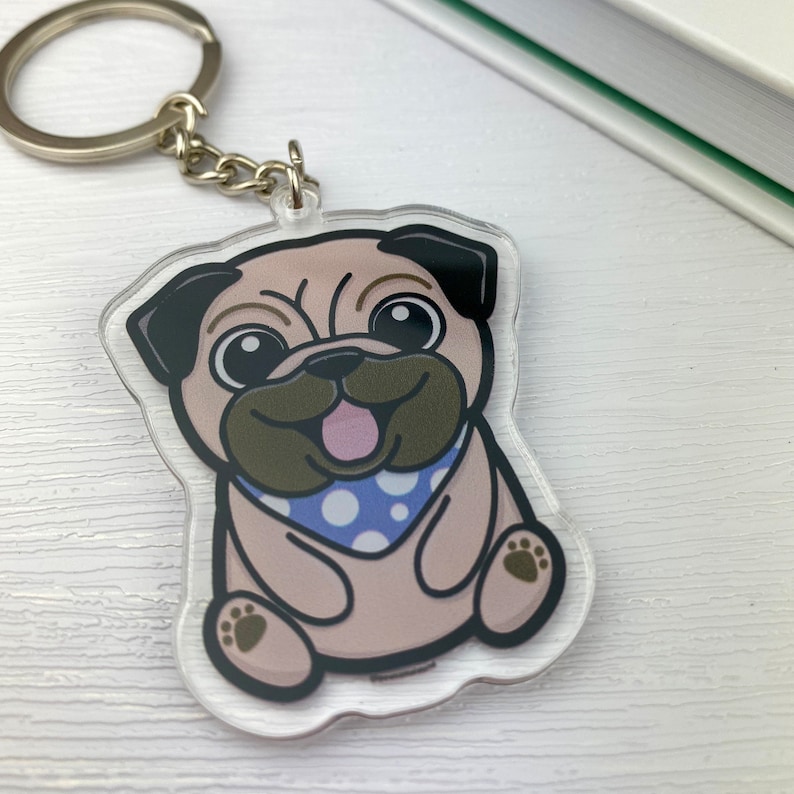 Pug Love Clear Acrylic Keychain - Adorable Dog Breed Style Accessory ...