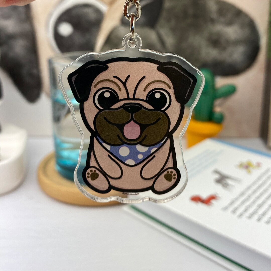 Pug Love Clear Acrylic Keychain - Adorable Dog Breed Style Accessory ...