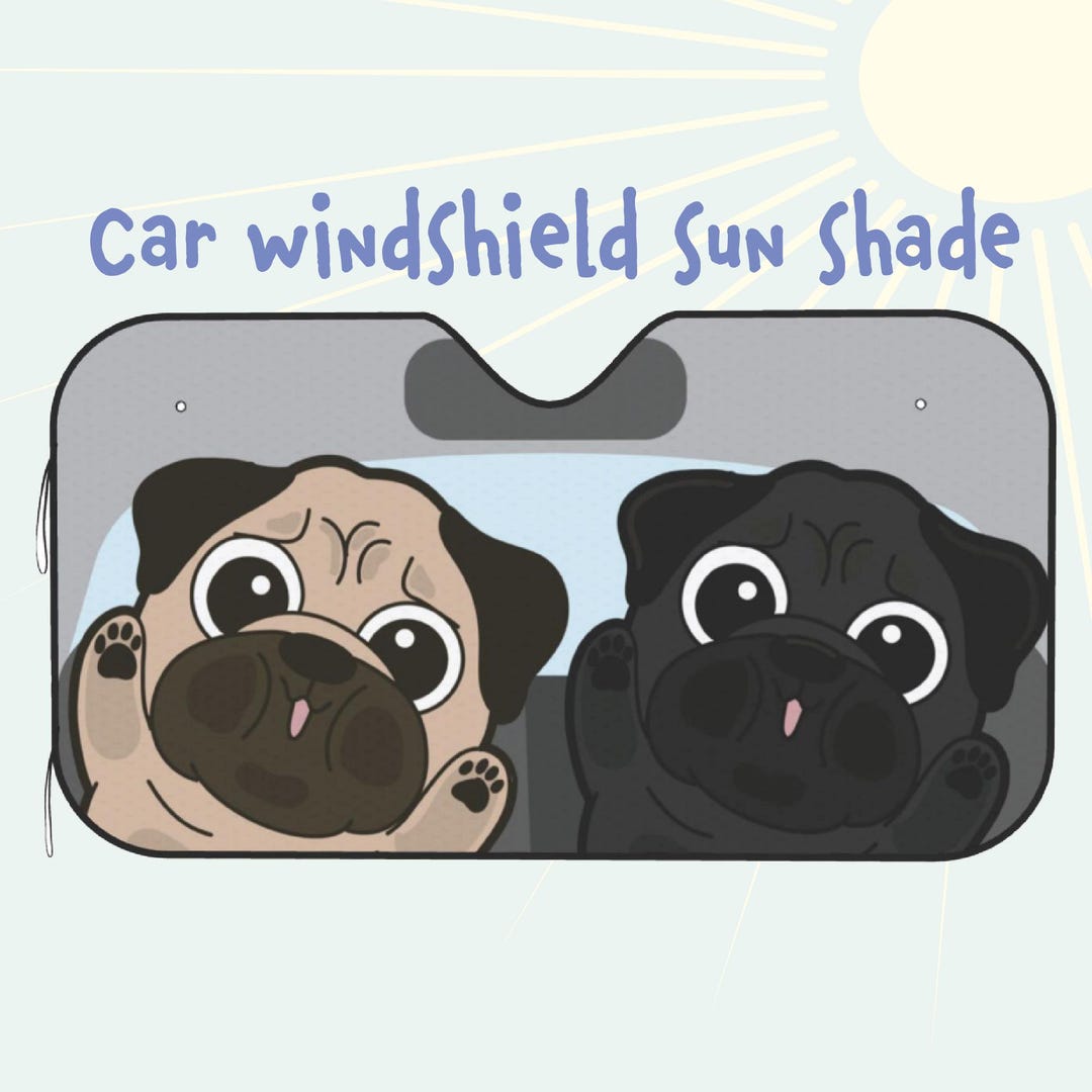 Pug Car Windshield Sun Shade, Cute Dog UV Protector, Pet Auto Sunshade ...