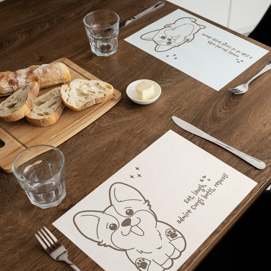 Corgi Themed Placemats, Pet Dining Decor, Corgi Dog Table Mats, Set of ...