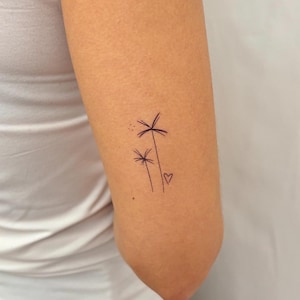 Fine Line Palm Tree With Heart Temporary Tattoo (set of 2) / Minimalist ...