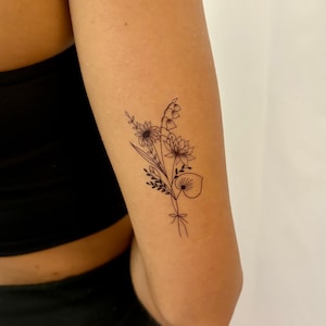 Mixed Flower Bouquet Temporary Tattoo (set of 2) / Boho Flower Tattoo ...