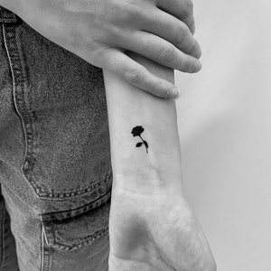 Small Black Rose Temporary Tattoo (set of 3) / Delicate Black Floral ...