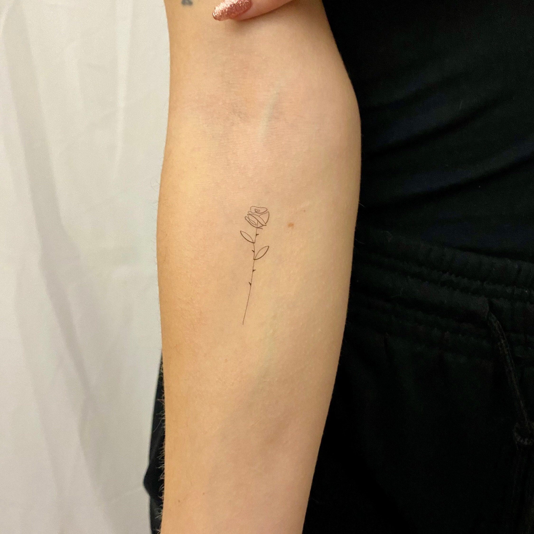 Fine Line Little Rose Temporary Tattoo set of 2 / Floral - Etsy Australia