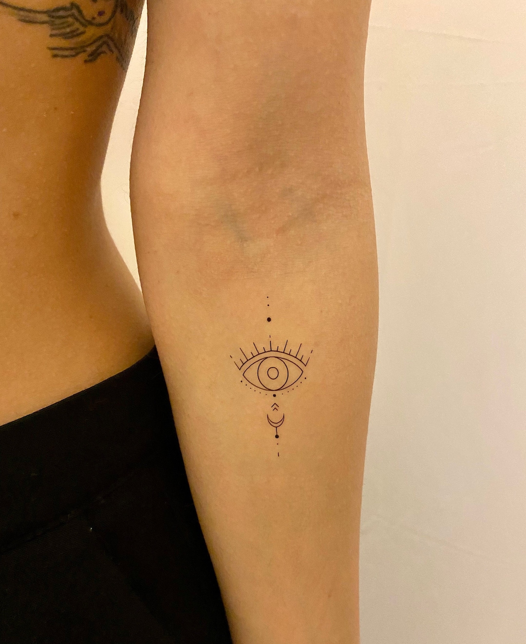 Fine Line Evil Eye Moon Temporary Tattoo (set of 2) / Temporary Tattoo ...