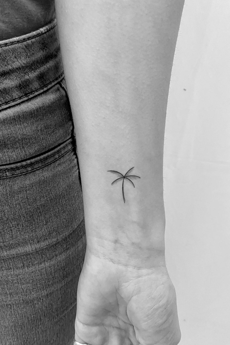 Fine Line Palm Tree Temporary Tattoo set of 2 - Etsy