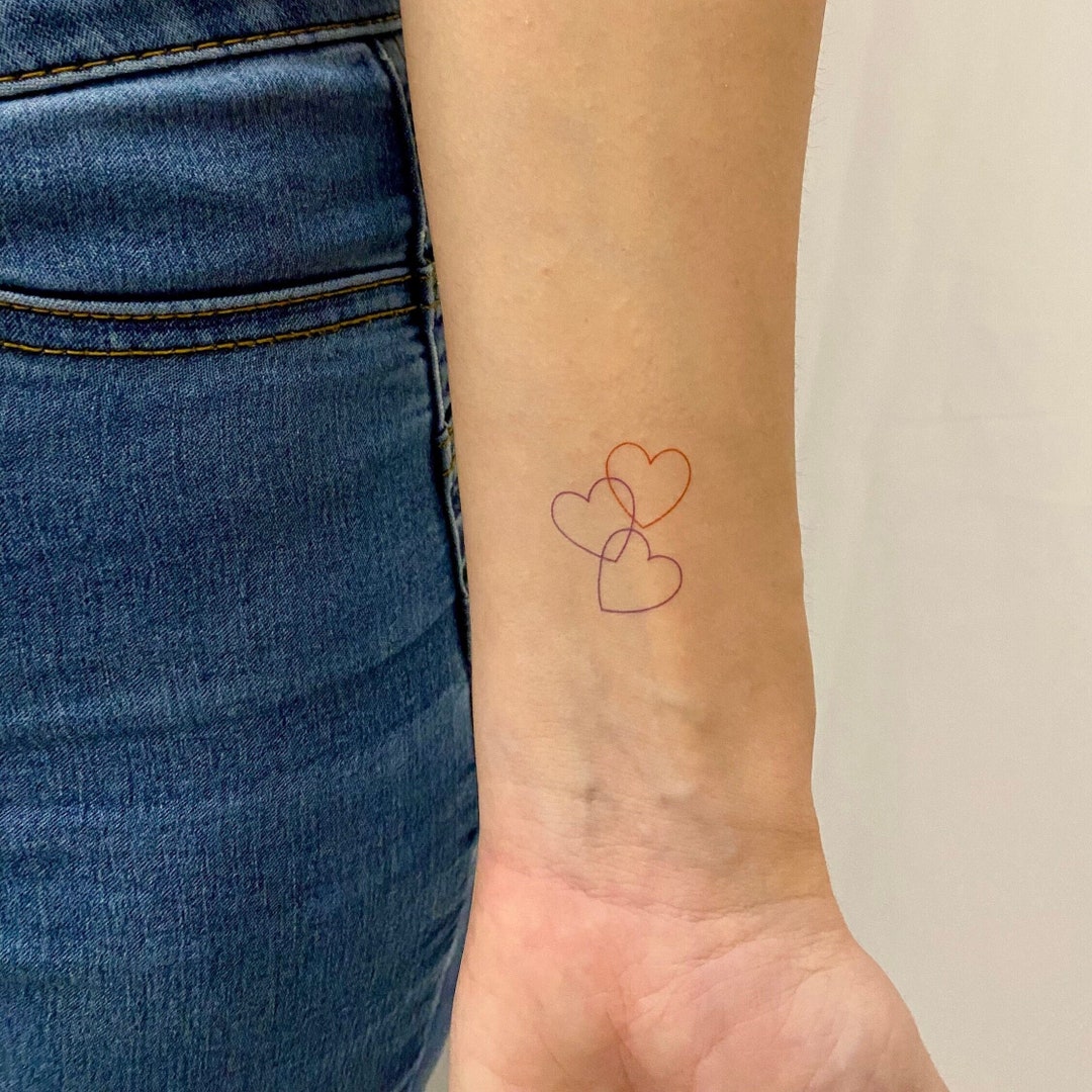 Fine Line Colored Small Three Hearts Temporary Tattoo (set of 3) - Etsy