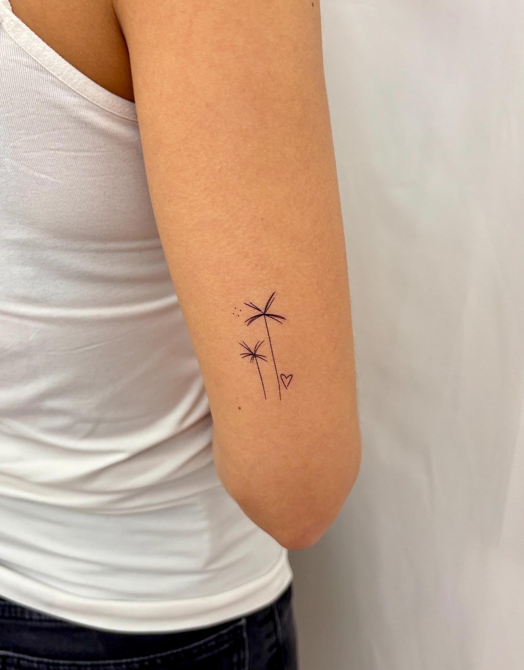 Fine Line Palm Tree With Heart Temporary Tattoo (set of 2) / Minimalist ...