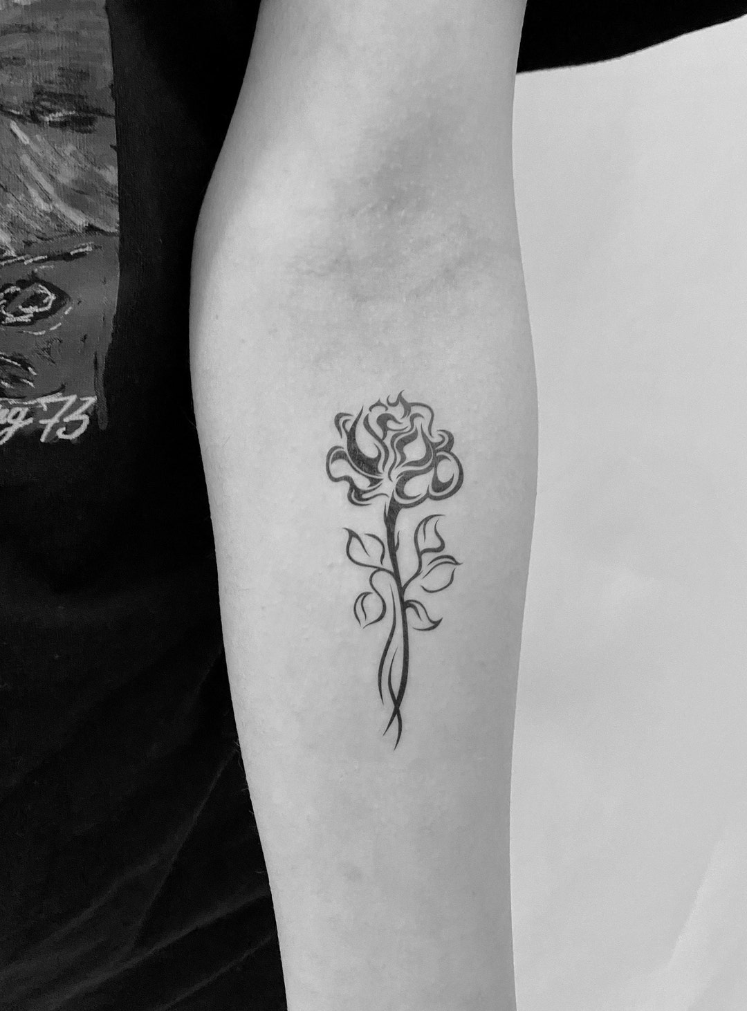 Tribal Rose Temporary Tattoo set of 2 / Black and White Rose Fake ...