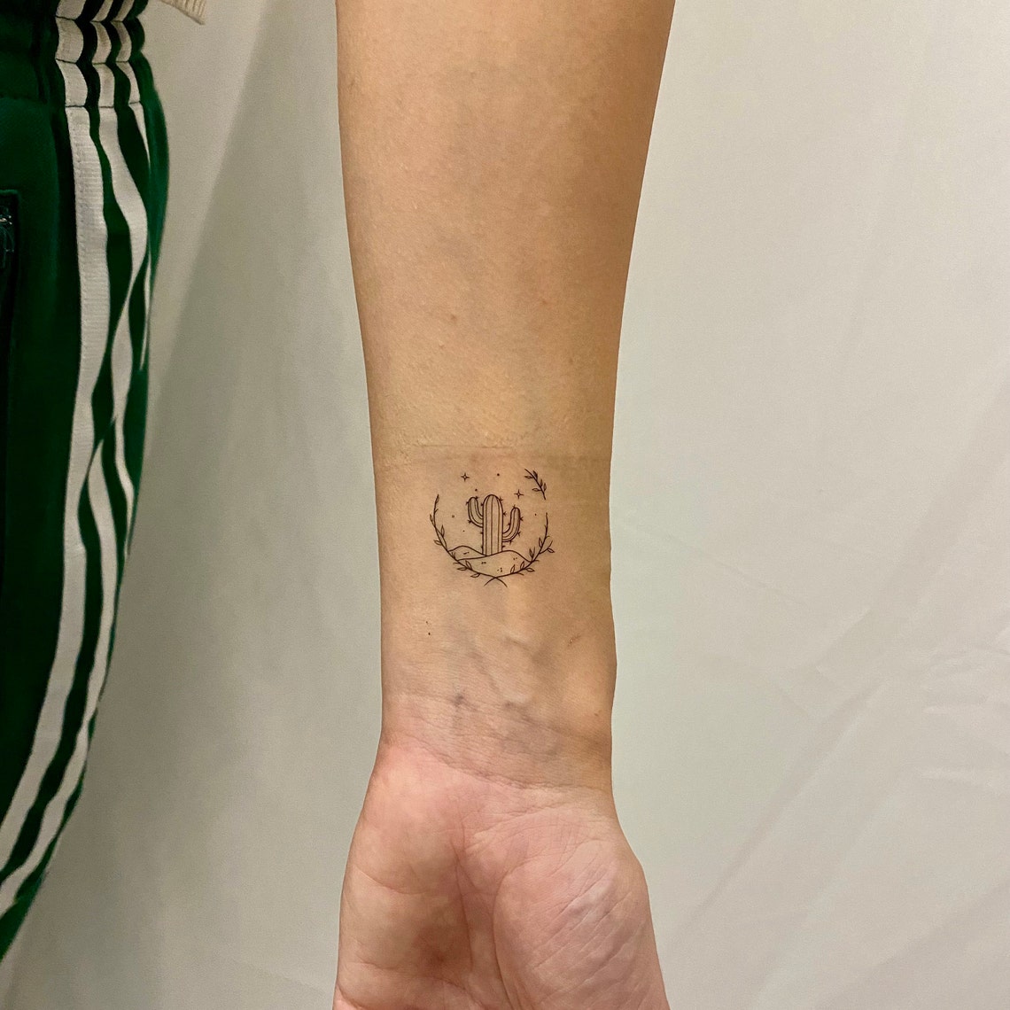 Cactus Fine Line Temporary Tattoo set of 2 - Etsy