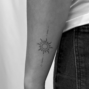 Fine Line Sun Temporary Tattoo (set of 2) / Beach Fake Tattoo / Summer ...