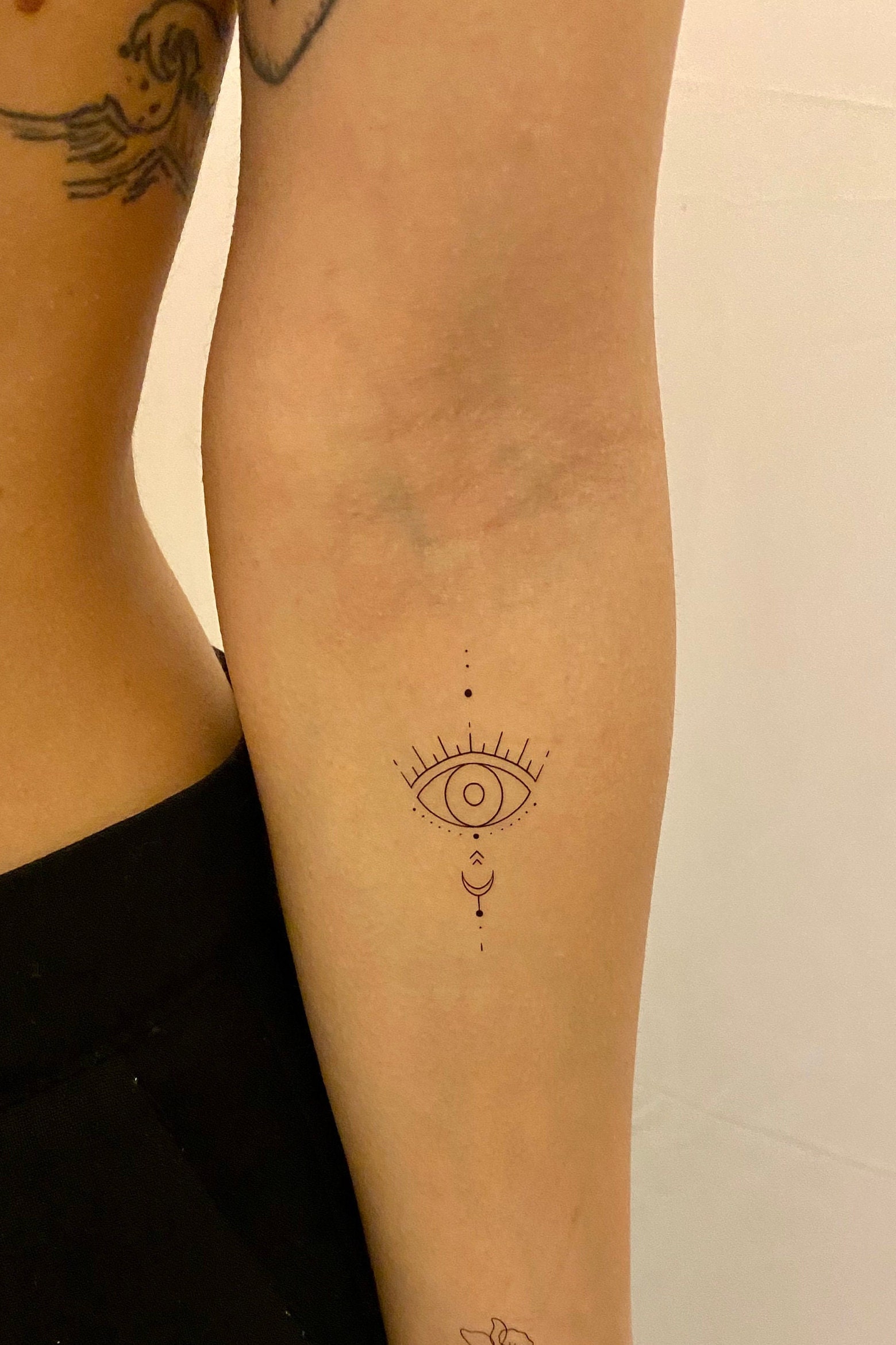 Fine Line Evil Eye Moon Temporary Tattoo set of 2 / - Etsy Canada