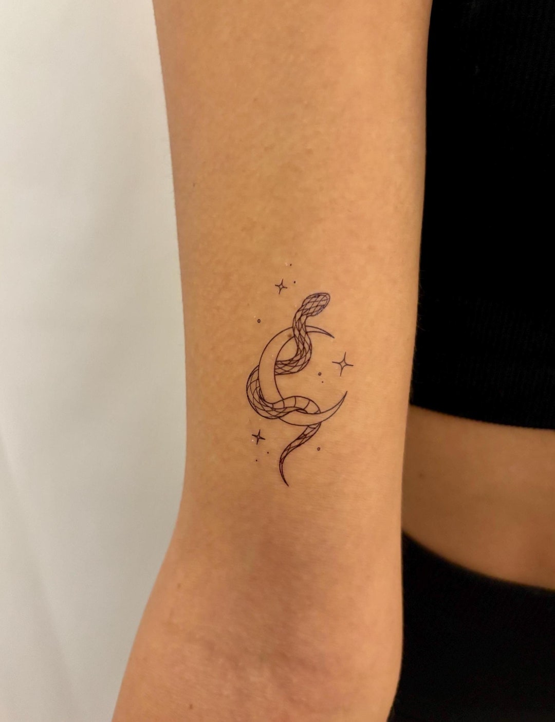 Serpent’s Crescent Temporary Tattoo (set of 2) / Lunar Snake Tattoo ...