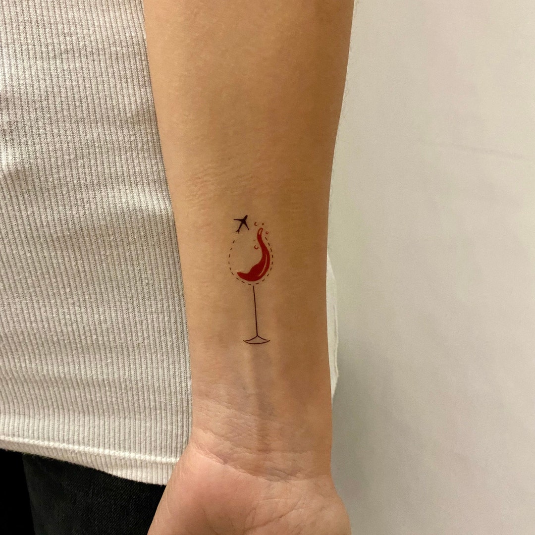 Wine Glass Travel Temporary Tattoo Set Of 2 Wine Glass Fake Tattoo Etsy