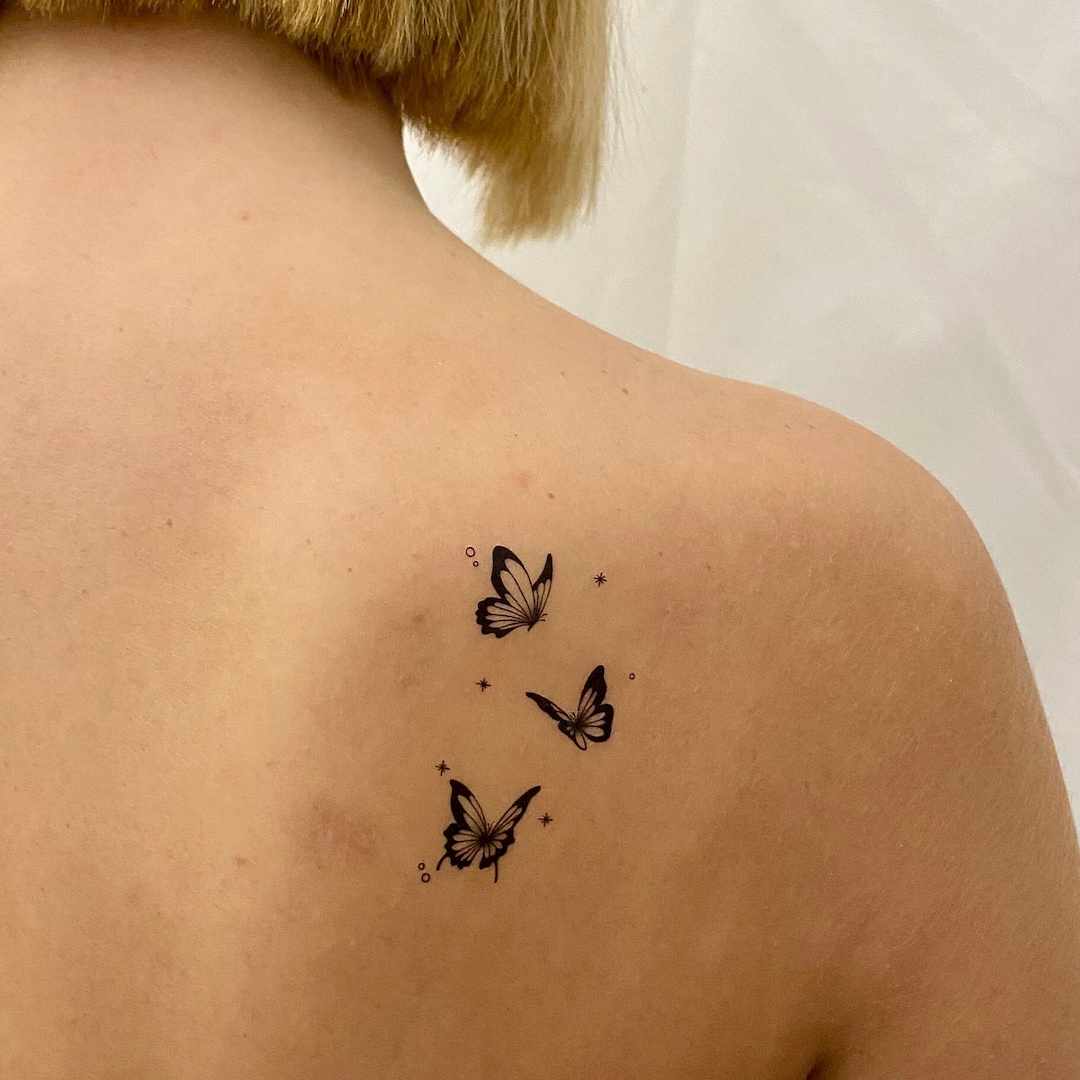 Black Three Butterfly Temporary Tattoo (set of 2) / Boho Butterfly Fake ...