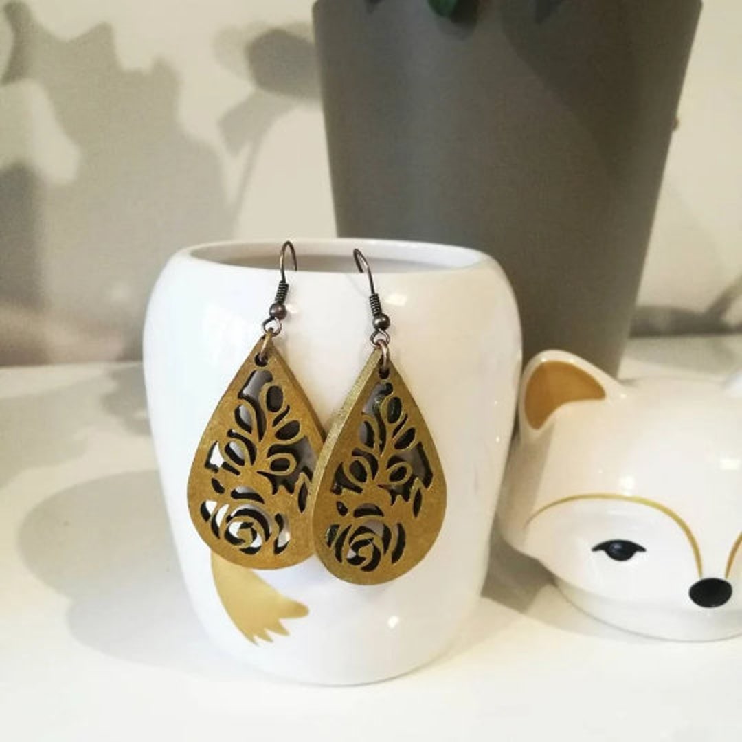 Drop-shaped Wooden Earrings - Etsy