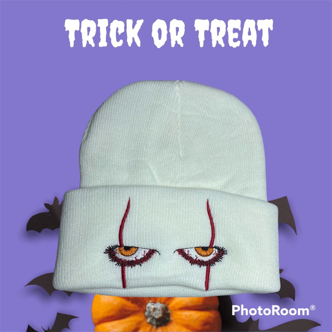 Scary Pennywise Eyes Embroidered Knit Beanie Hat Inspired by - Etsy