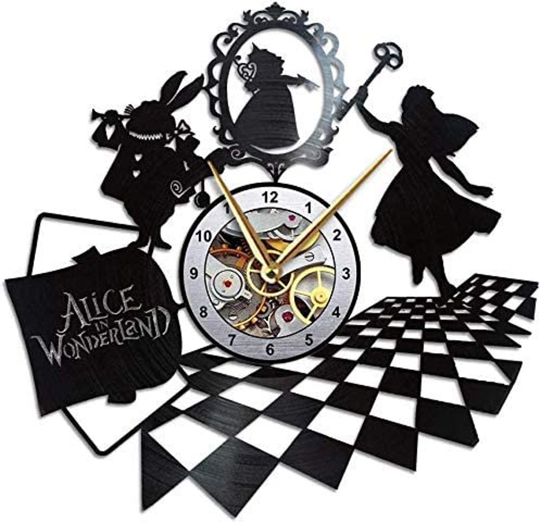 Alice in Wonderland Clock, Alice in Wonderland Vinyl Record Wall Clock ...