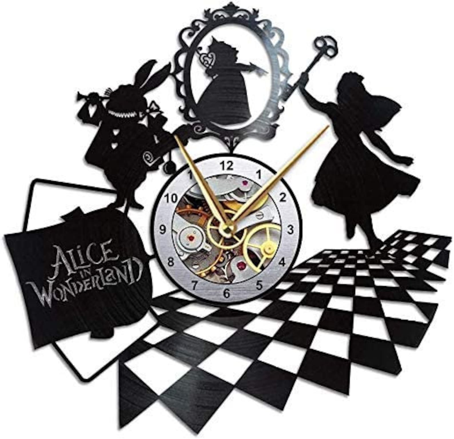 Alice in Wonderland Clock, Alice in Wonderland Vinyl Record Wall Clock ...