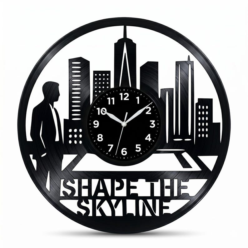 Vinyl Record 12" City Skyline Wall Clock, Shape the Skyline Decor ...
