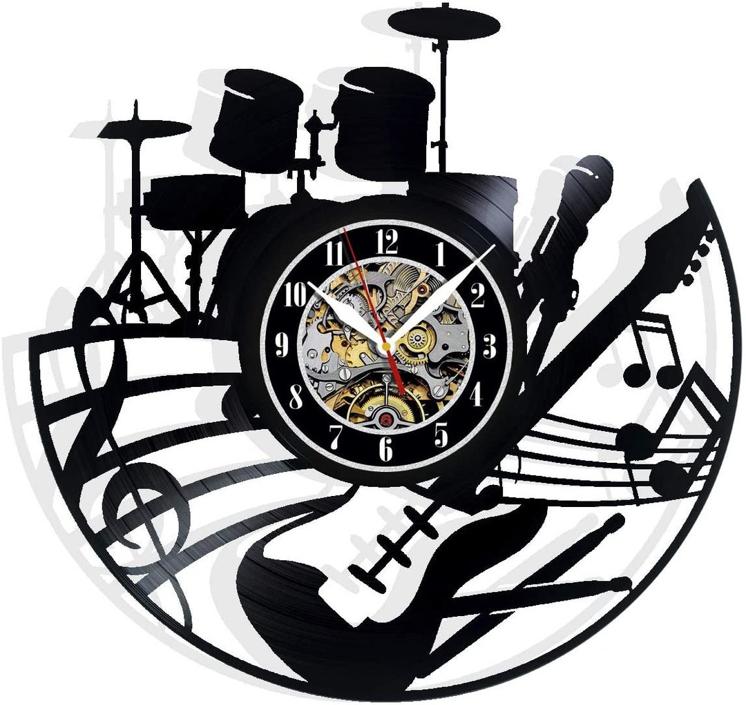 Time for Music! Musical Instruments Wall Clock – Handcrafted Vinyl Art ...