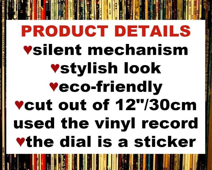 Alternative Metal Vinyl Clock - Handmade 12-inch Wall Art for Fans of ...