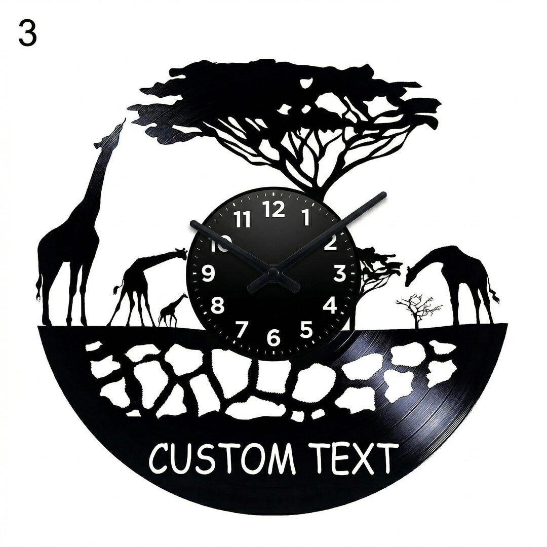 Handmade Vinyl Record Safari Clock, Giraffe Animal Design, Custom Text ...