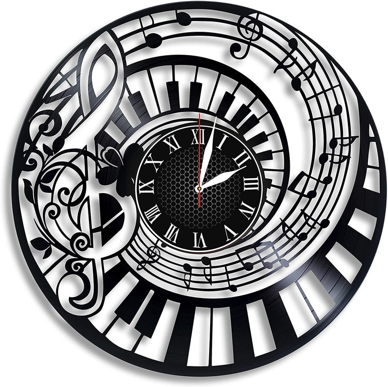 Time for Music! Elegant Piano Notes Wall Clock – Handcrafted Vinyl Art ...