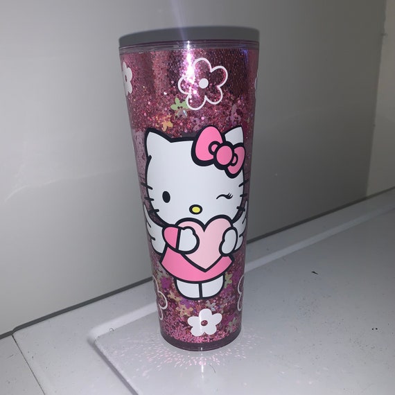 Hello Kitty Pink Glitter Snowglobe Tumbler Hello Kitty and | Etsy
