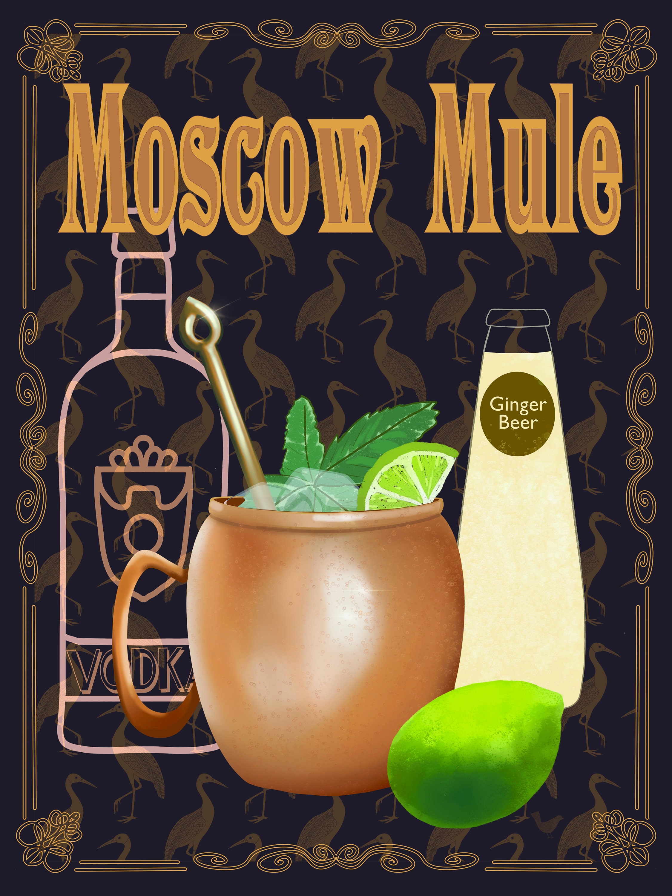 Moscow Mule Poster. Digital Download. Cocktail Art. Art Deco Style ...