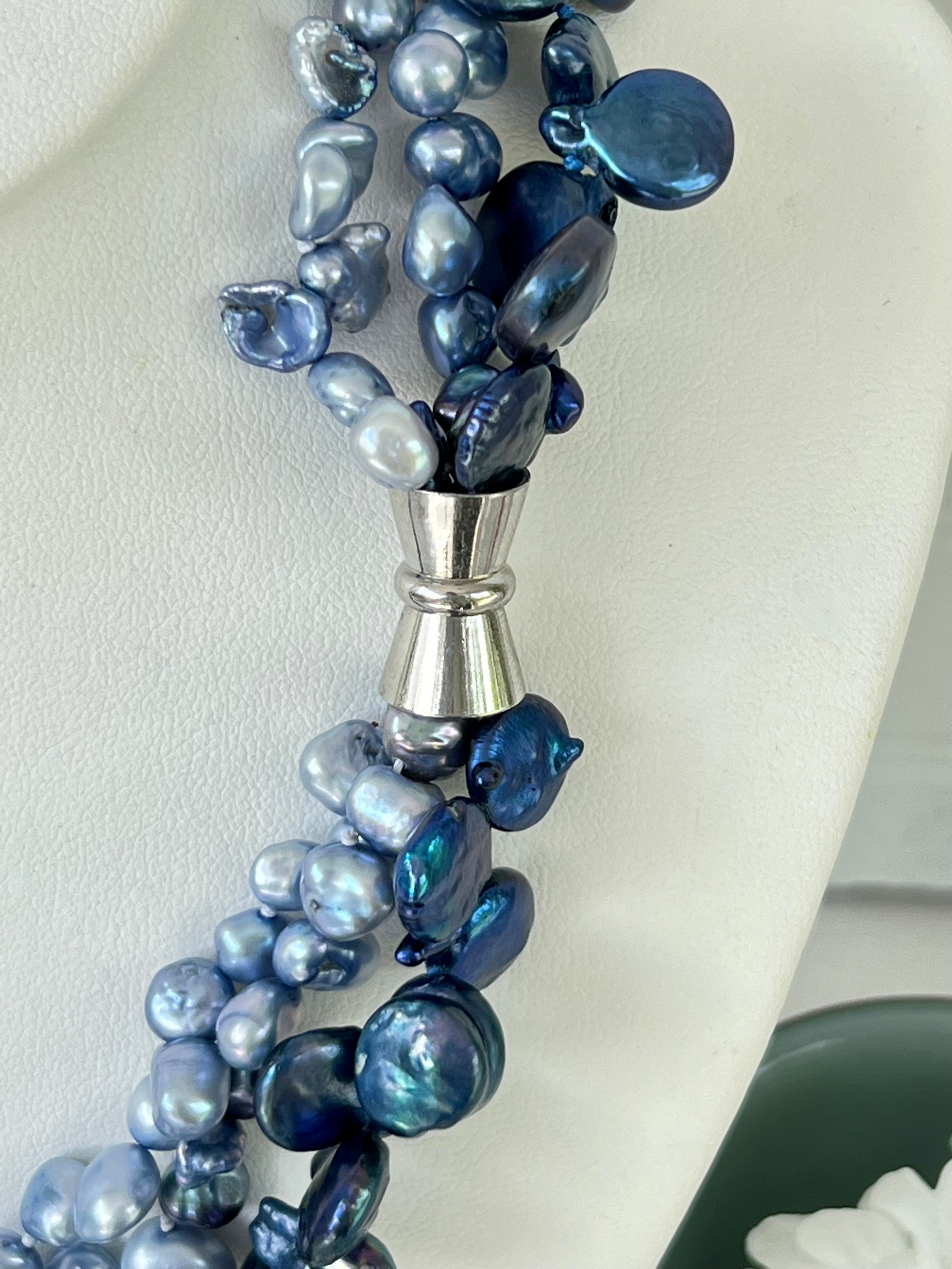 Blue Pearl Necklace Coastal Jewelry Handmade Pearl Necklace Unique ...