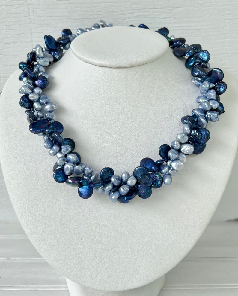 Blue Pearl Necklace Coastal Jewelry Handmade Pearl Necklace Unique ...