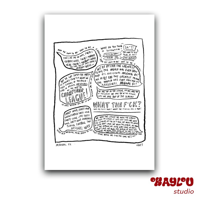 Arsenal FC Iconic Chants Poster Gunners Poster Premier League Sports ...